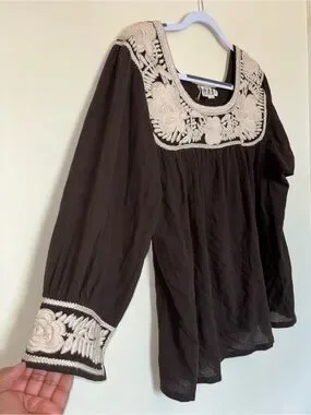 Sister Mary | Tops | Sister Mary Boho Floral Embroidered Blouse Sz L ...